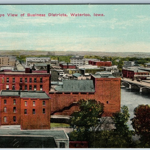 c1910s Waterloo, IA Downtown Business District Birds Eye Melan Arch ...