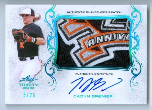 CADYN GRENIER "PLATINUM PATCH AUTOGRAPH CARD /25" LEAF TRINITY BASEBALL ...