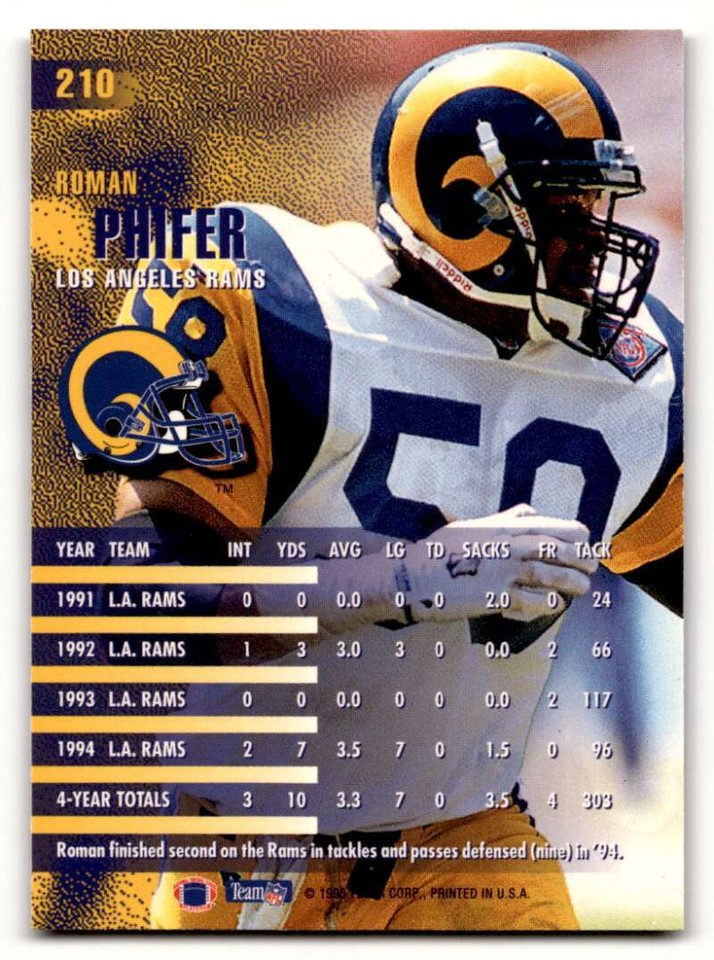 1995 Fleer #210 Roman Phifer St. Louis Rams Football Cards NM Near M ID ...