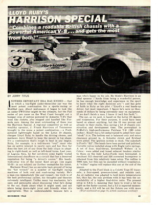 1963 LLOYD RUBY HARRISON SPECIAL FAIRLANE 289 ~ ORIGINAL 5-PAGE ARTICLE ...