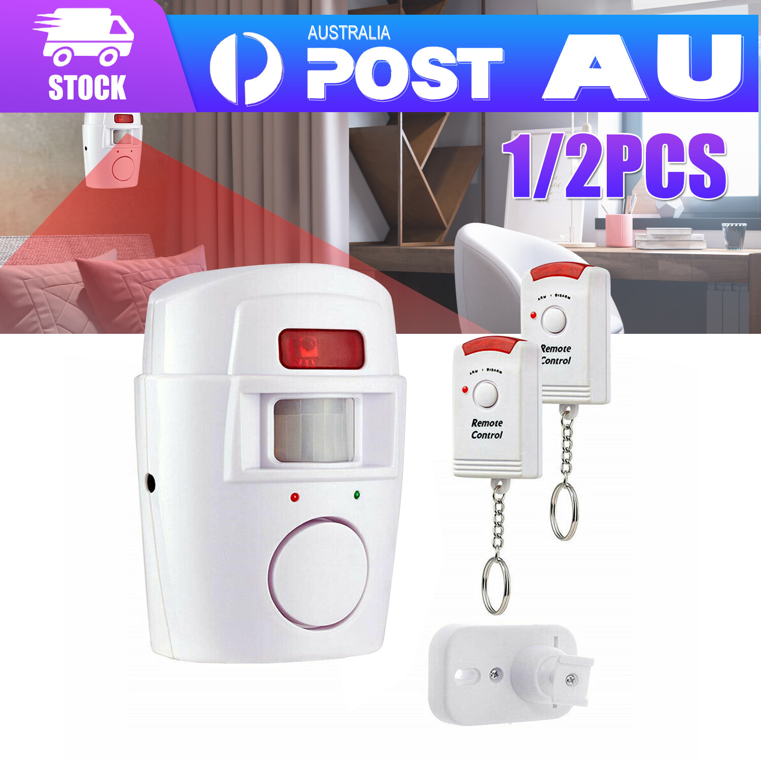 2PCS Wireless Home Security Alarm System Infrared Motion Detector Alert ...