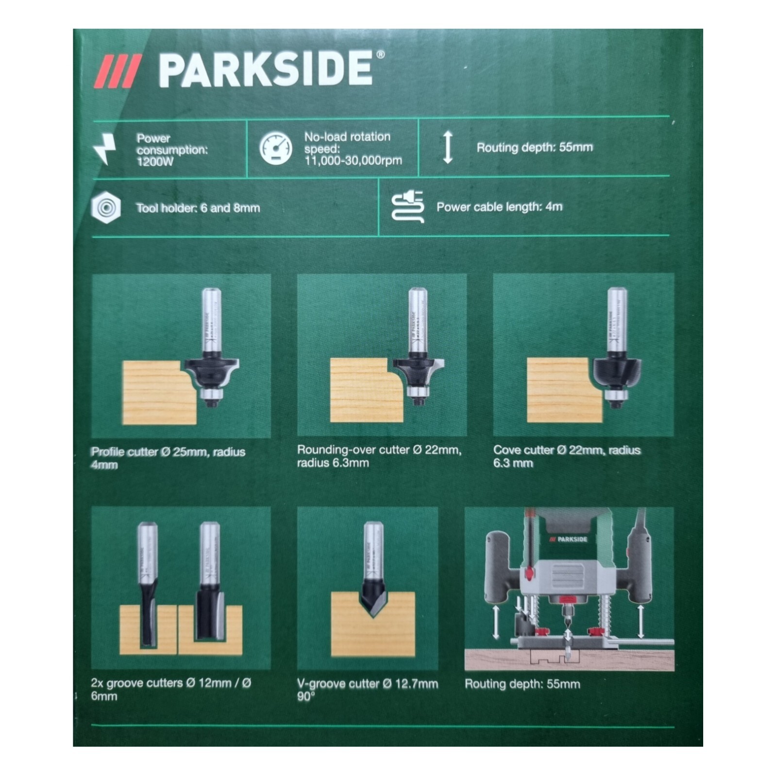 Parkside 1200W Electric Router + Bits & Accessories For Working Of Wood ...