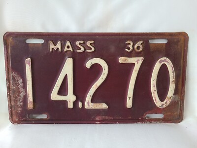 Vintage 1936 Massachusetts 14,270 Heavy License Plate 05423 | eBay