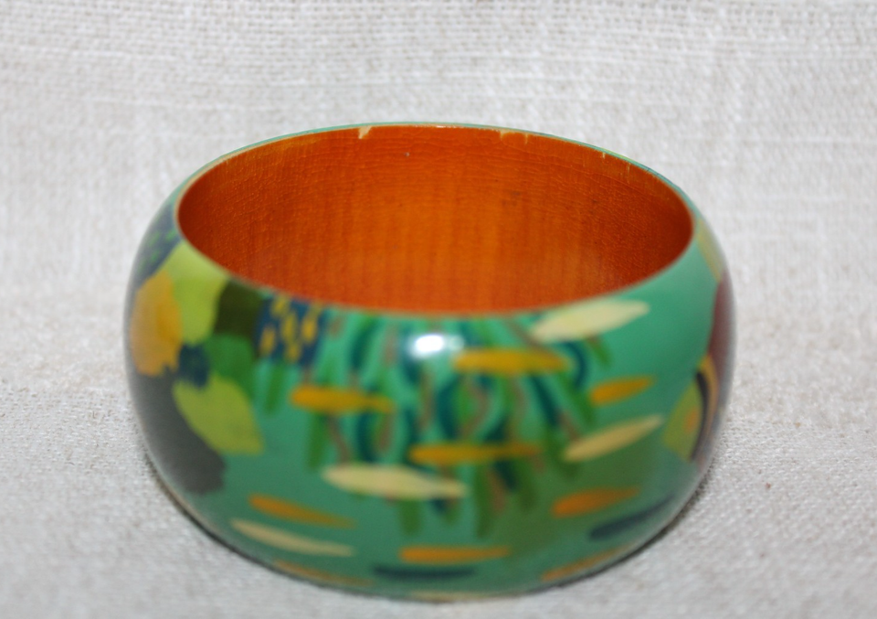 Beautiful Hand Painted Wooden Bangle Bracelet Tropical Underwater Scenery Fish | eBay