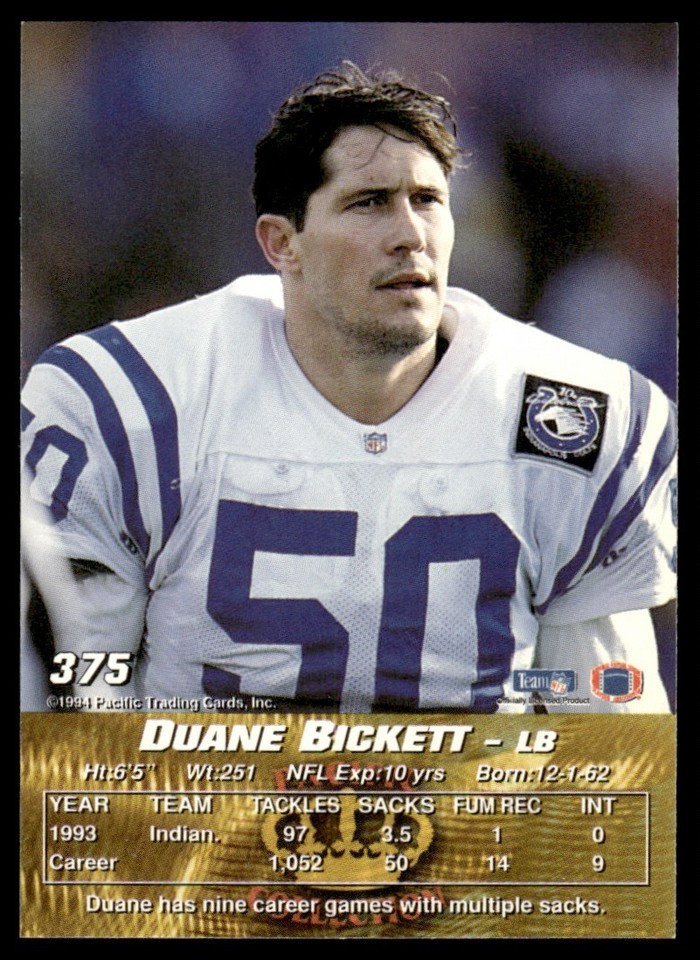 1994 Pacific Duane Bickett Indianapolis Colts #375 | eBay