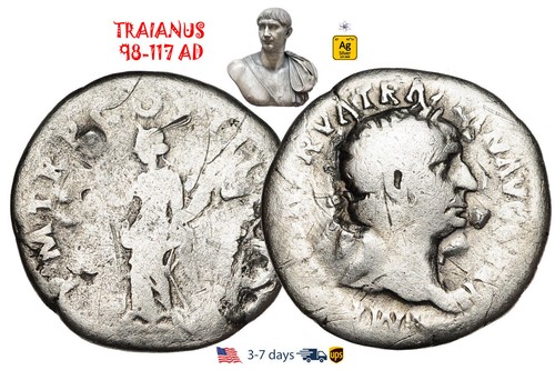 Ancient Roman Empire Coin Silver Denarius Trajan 98 - 117 AD Authentic ...