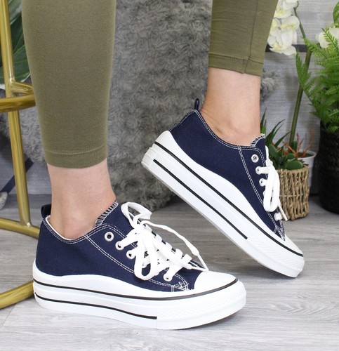 Ladies Canvas Trainers Platform Sneakers Plimsolls Lace Up Pumps Women ...