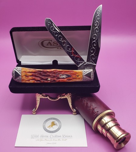 CASE XX 6254 Large Trapper Knife W/ Wild Horse Customs Design # 3 of 10 ...
