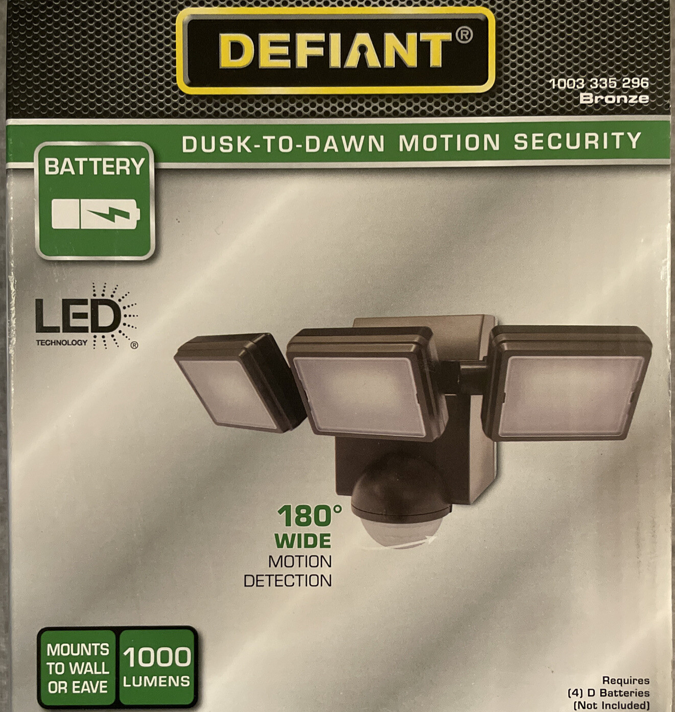 Defiant 1000 Lumen 180 Degree Bronze LED Battery Motion Sensor Light A6 ...