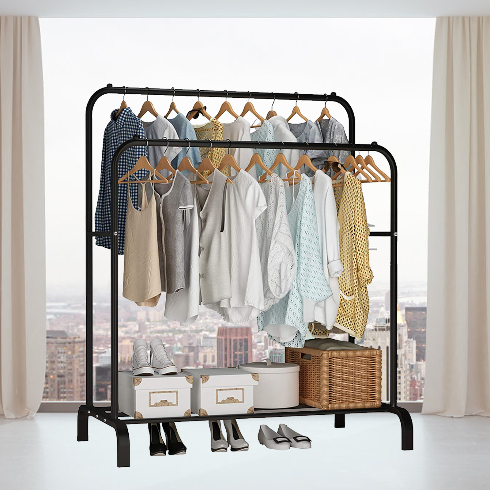 2Bar Heavy Duty Closet Organizer Metal Garment Rack Clothes Hanger ...