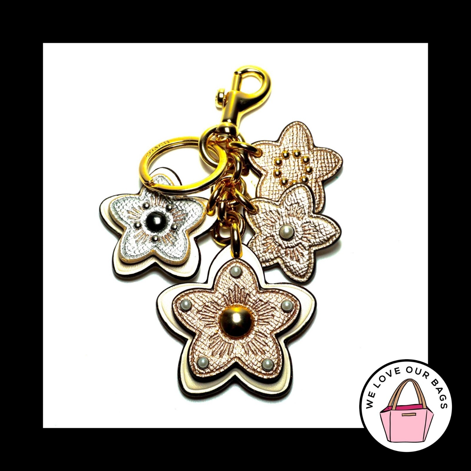 New COACH WILDFLOWER TEAROSE Floral Flower Fob Bag Charm Keychain Hang ...