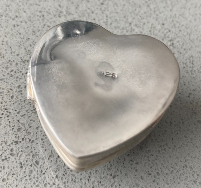 Sterling silver heart shaped pill box with blue gemstone detail | eBay