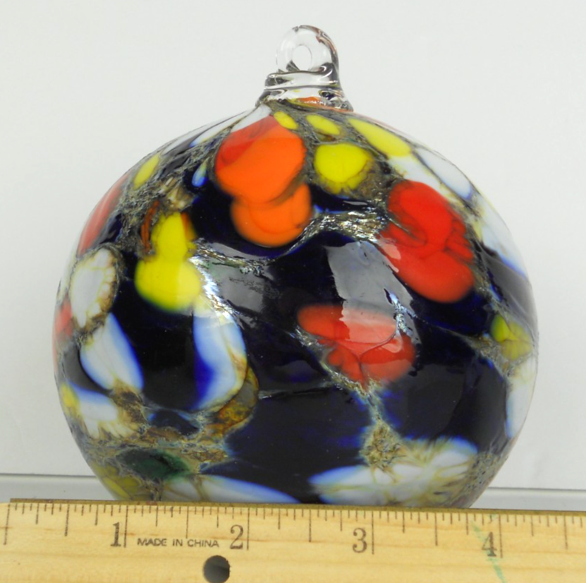 4" Cut-glass Look Heavy Thick Glass Handblown Ornament Multicolor Orb ...