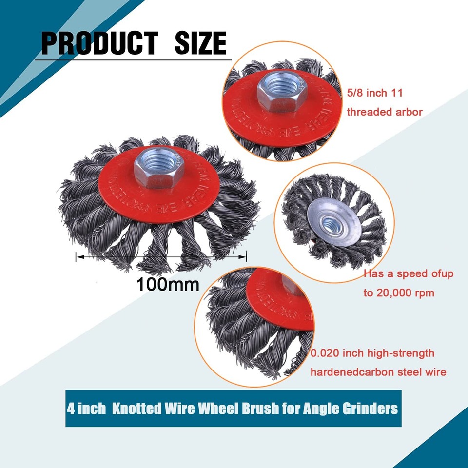 8 Pack 4 Inch Wire Wheels for Angle Grinders, Twist Knotted Carbon ...