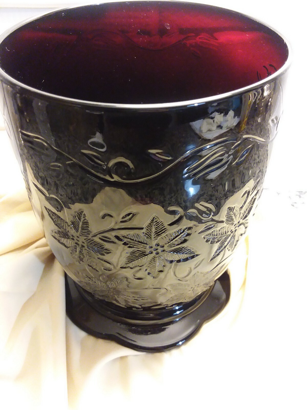 Deep Dark Red Black Glass Vase Imprinted With Flowers Vintage Large | eBay