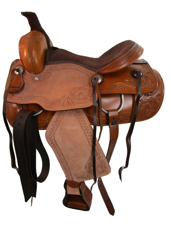 WESTERN HORSE TRAIL SADDLE PLEASURE TOOLED LEATHER BROWN TACK SET 18 17 ...