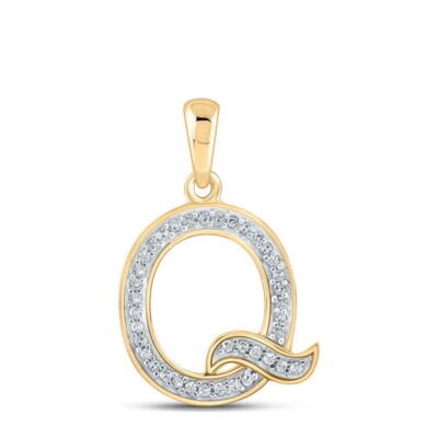 10K Yellow Gold Round Diamond Q Initial Letter Small Tiny Pendant Charm ...