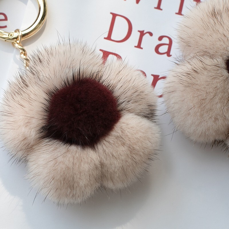 Cute Real Mink Fur Flower Keyring Pompom Ball Bag Charm Car ladies ...