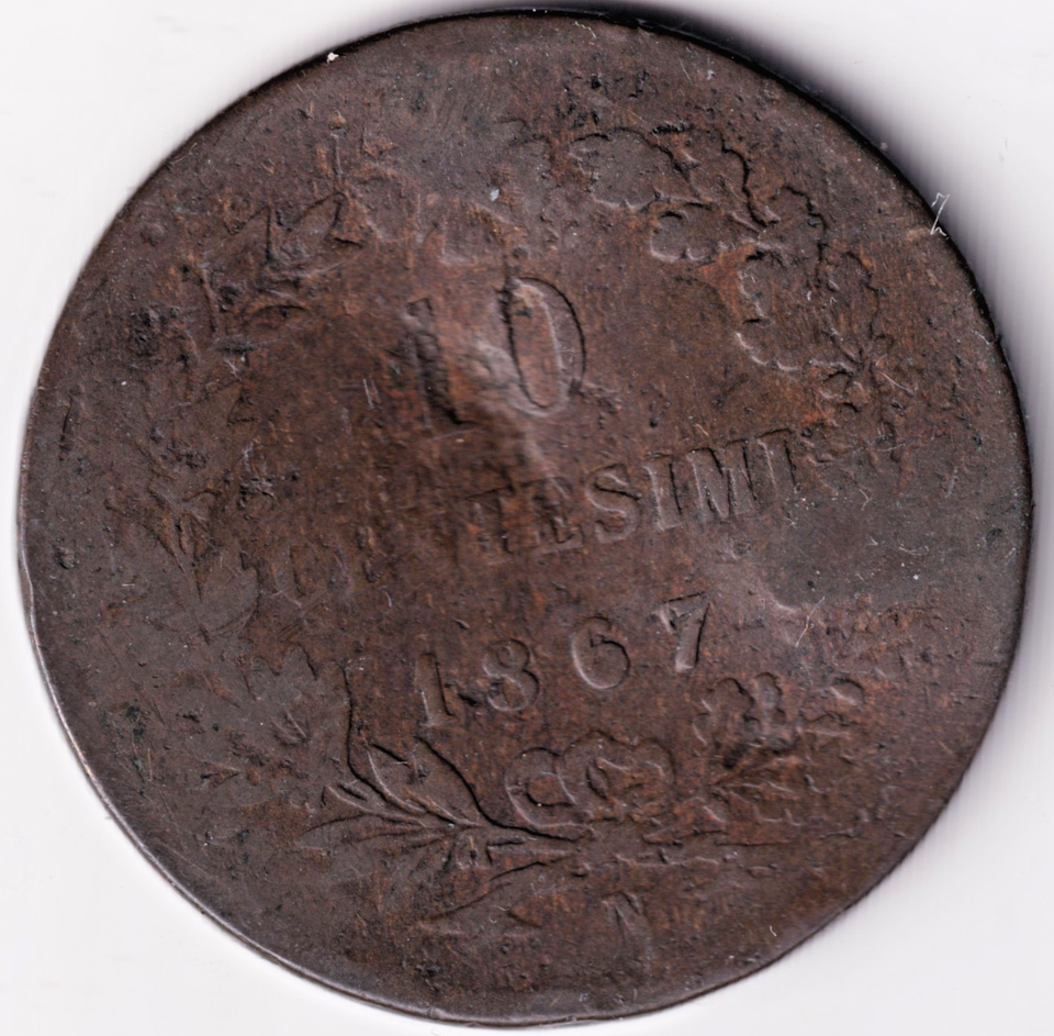 Currency Italy - 10 Centesimas - 1867 - Emanuele II - Copper | eBay ...