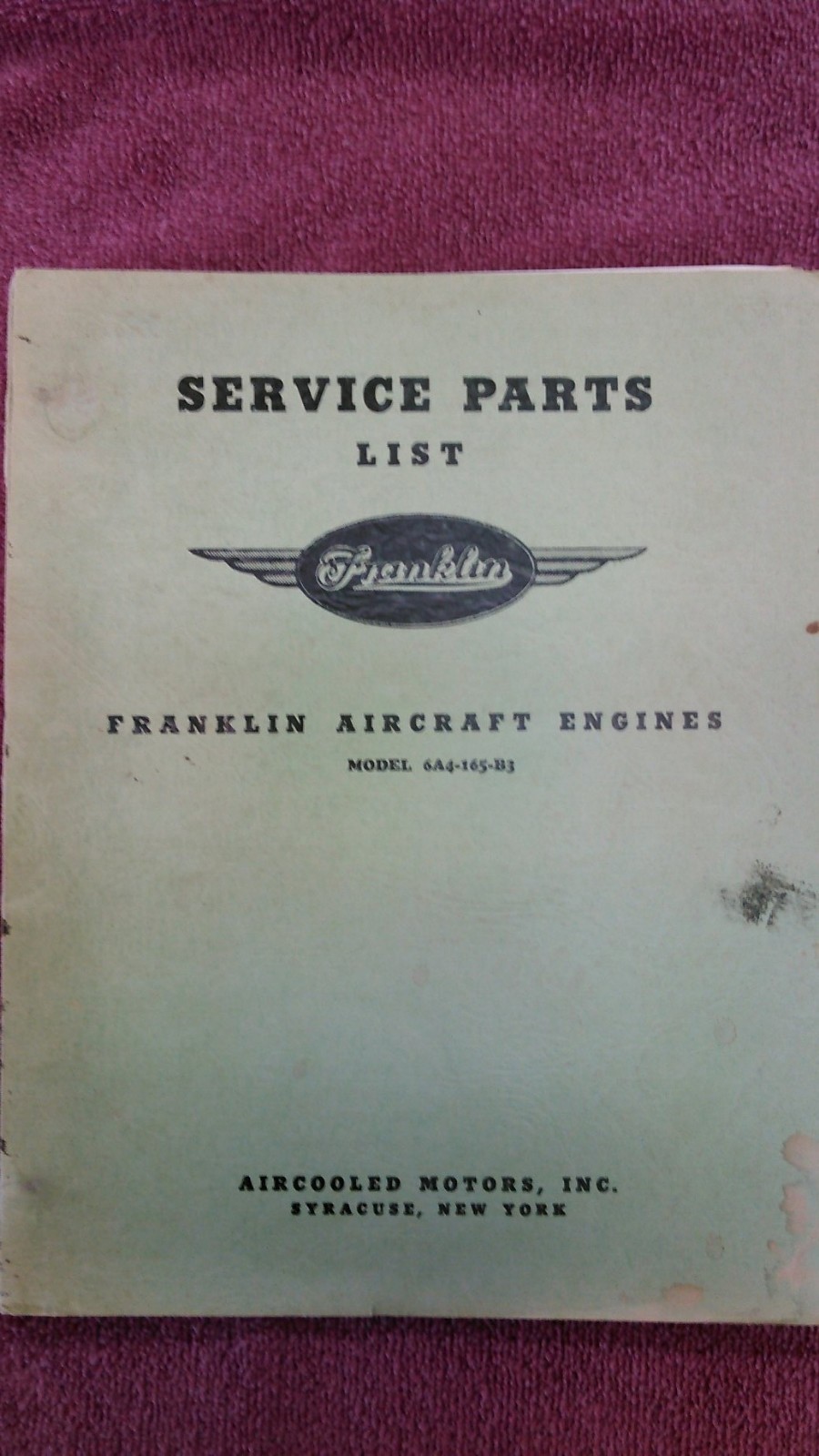 Original Franklin Aircraft Engine 6A4-150 165 Spare Parts Catalog ...