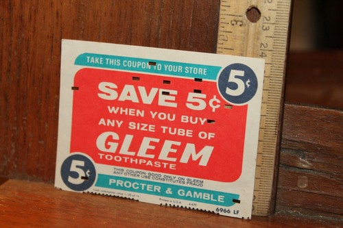 Vintage 1960's Coupon 5 Cent GLEEM Toothpaste | eBay