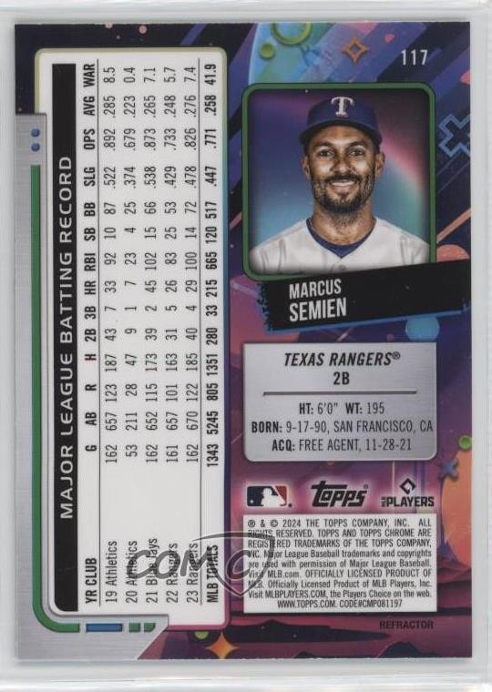2024 Topps Cosmic Chrome Refractor Marcus Semien #117 14p0 | eBay