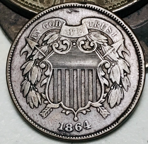 1864 Two Cent Piece 2C FULL MOTTO Ungraded Civil War Date US Copper ...