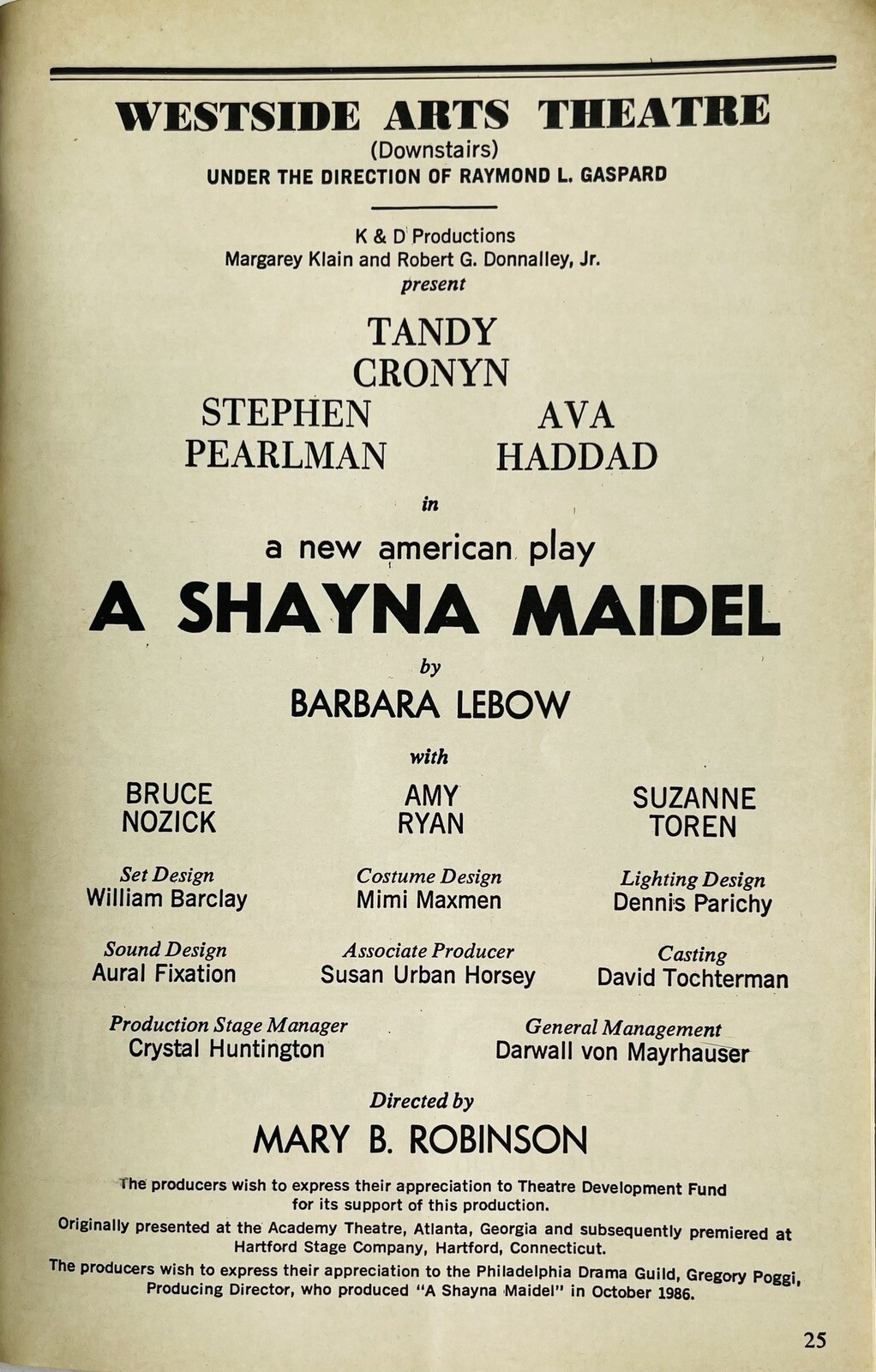 A Shayna Maidel - Off Broadway Playbill - Aug 1988 - Melissa Gilbert ...