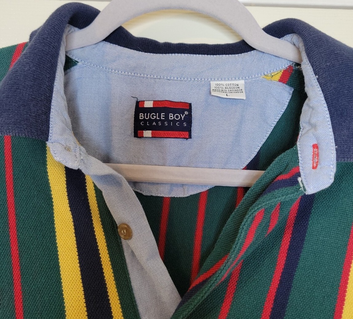 Vintage Mens 1980's Bugle Boy Striped Polo Shirt Large - Gem