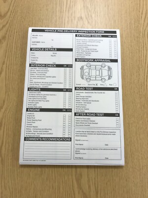 Vehicle Pre Delivery Inspection PDI form Pad A4 2 part carbonless 50 ...