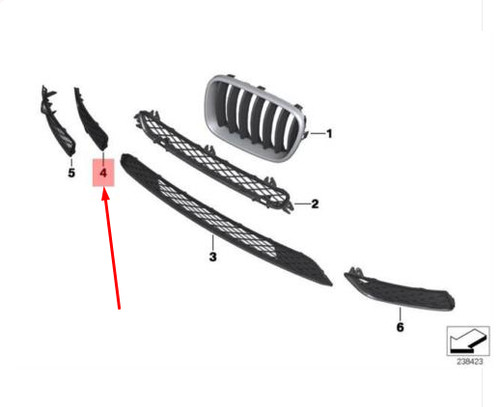 NEW BMW X3 F25 FRONT RIGHT CLOSED GRILLE WITH PDC HOLE 51117249596 ...