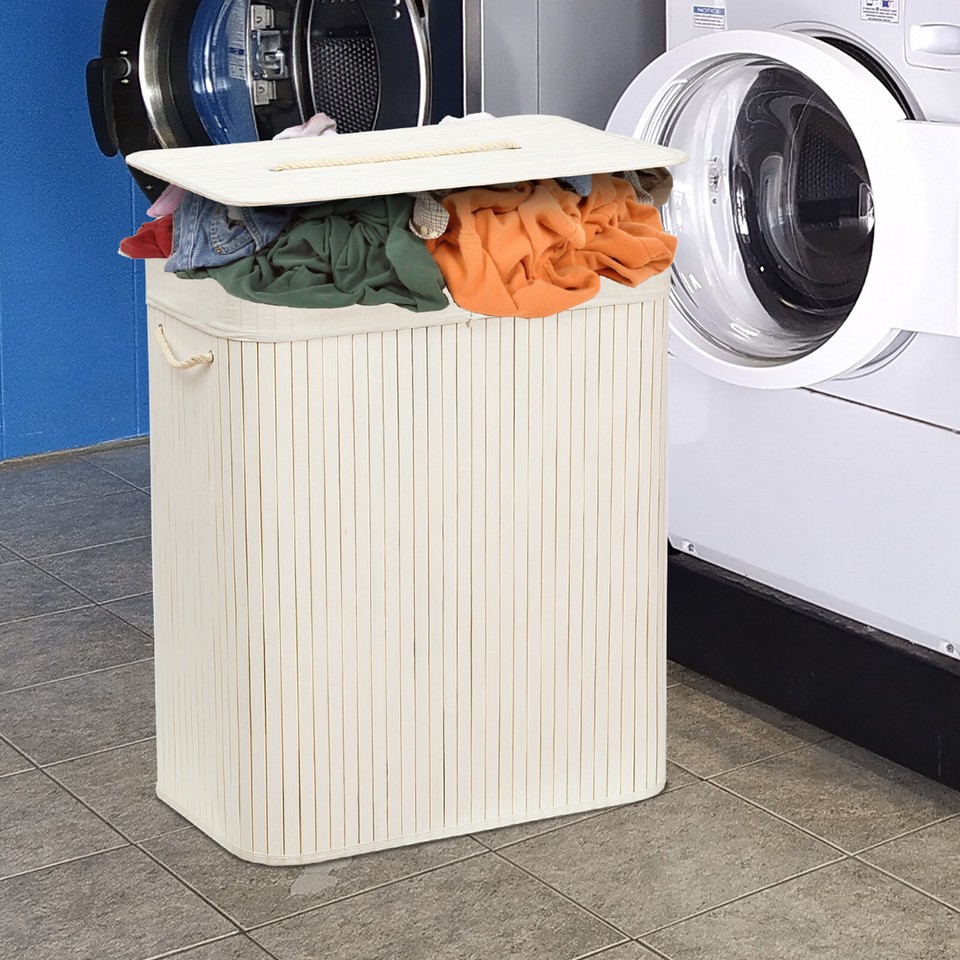 Laundry Fabric Bin Hamper Natural Bamboo Basket Washing Clothes Storage ...