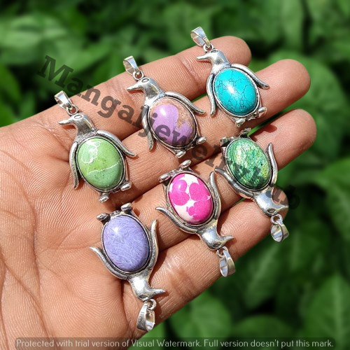 Turquoise & Mix Gemstone 25PC Birds Pendants 925 Silver Plated Bulk Lot ...
