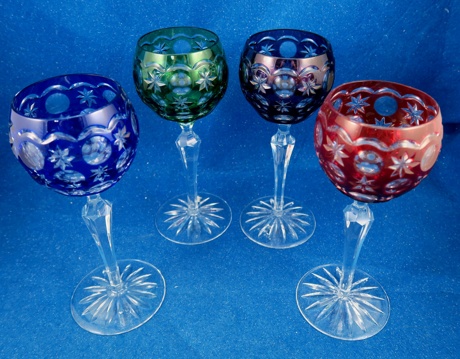 Cut Crystal Small Hock Glasses in Four colors with Star/Circle pattern ...