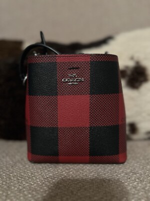 COACH MINI TOWN BUCKET BAG WITH BUFFALO PLAID PRINT RED & BLACK | eBay