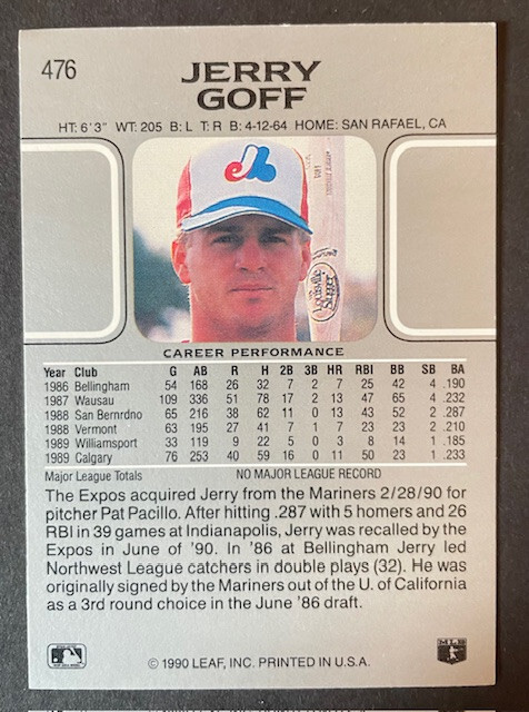 Jerry Goff Signed 1990 Leaf #476 Montreal Expos | eBay