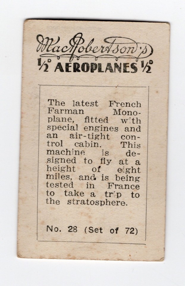 MacRobertson's Confection Australia. 1930s. Aeroplanes Farman Monoplane ...