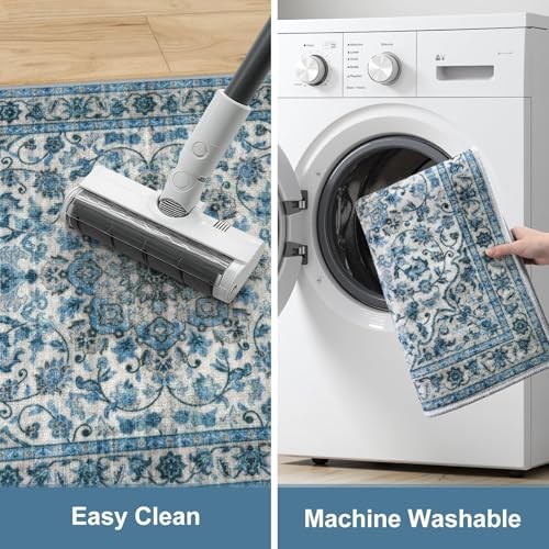 Washable Kitchen Mats, Non Slip Kitchen Rugs Sets of 3, Blue Kitchen ...