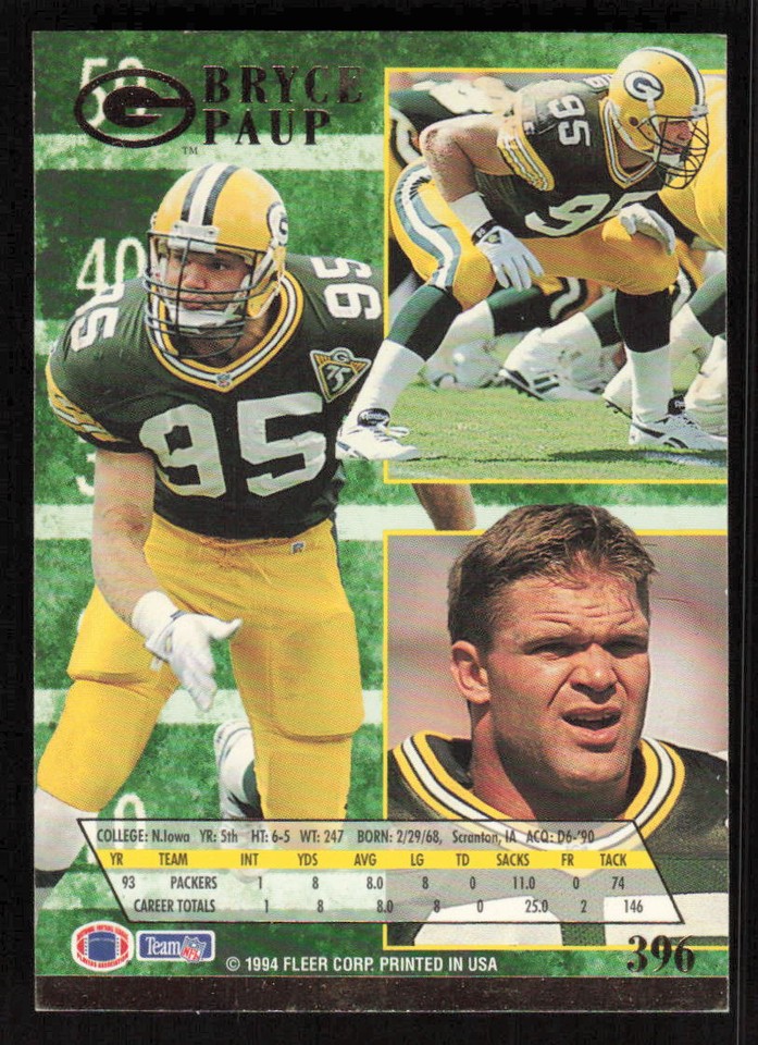1994 Ultra 396 Bryce Paup Green Bay Packers | eBay