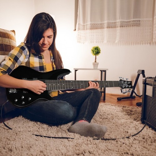 Glarry Full Size GIB 6 String H-H Pickup Electric Bass Guitar Bag Strap ...