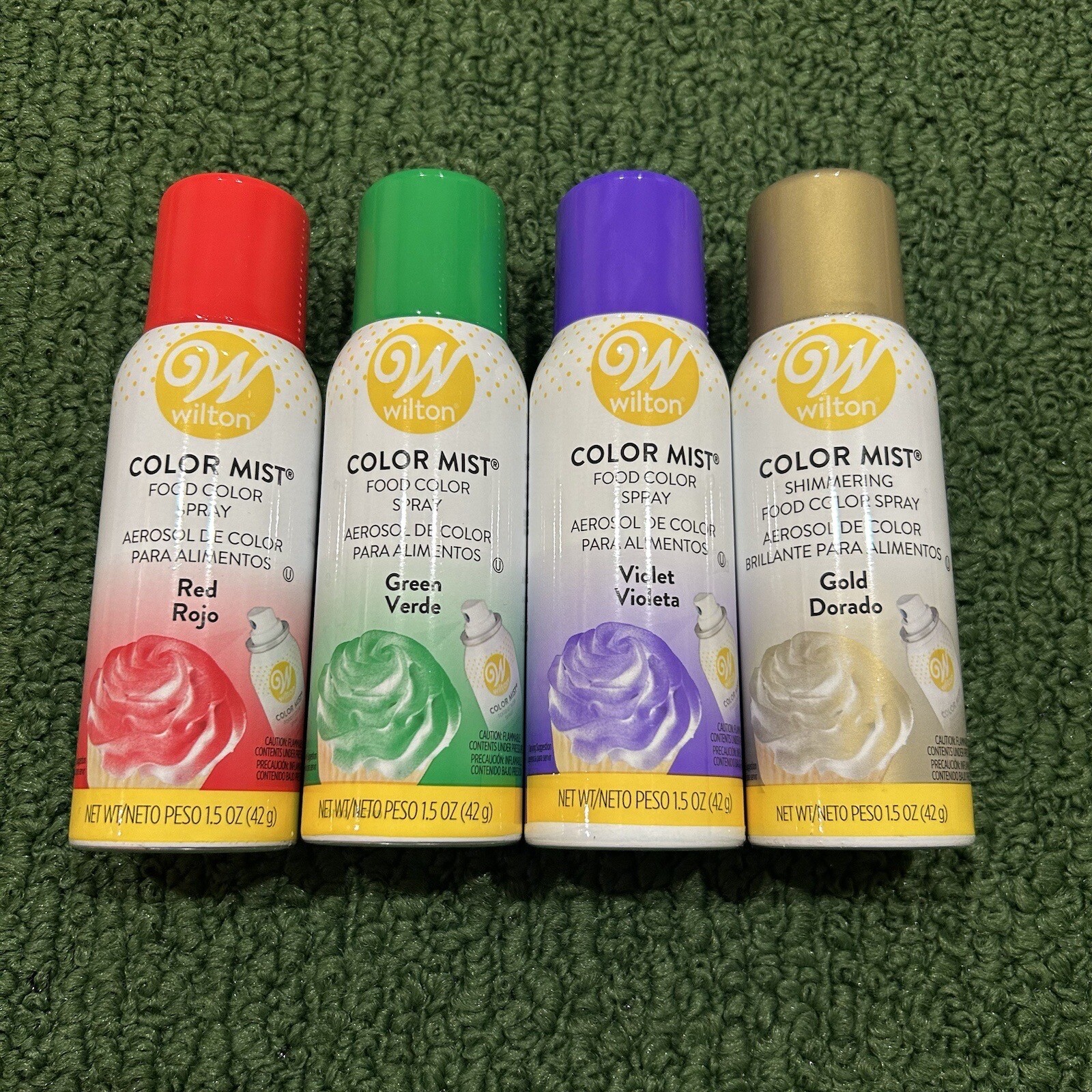 NEW! 4 Wilton Color Mist Food Color Spray 1.5 Oz Red,Green,Gold,Violet ...