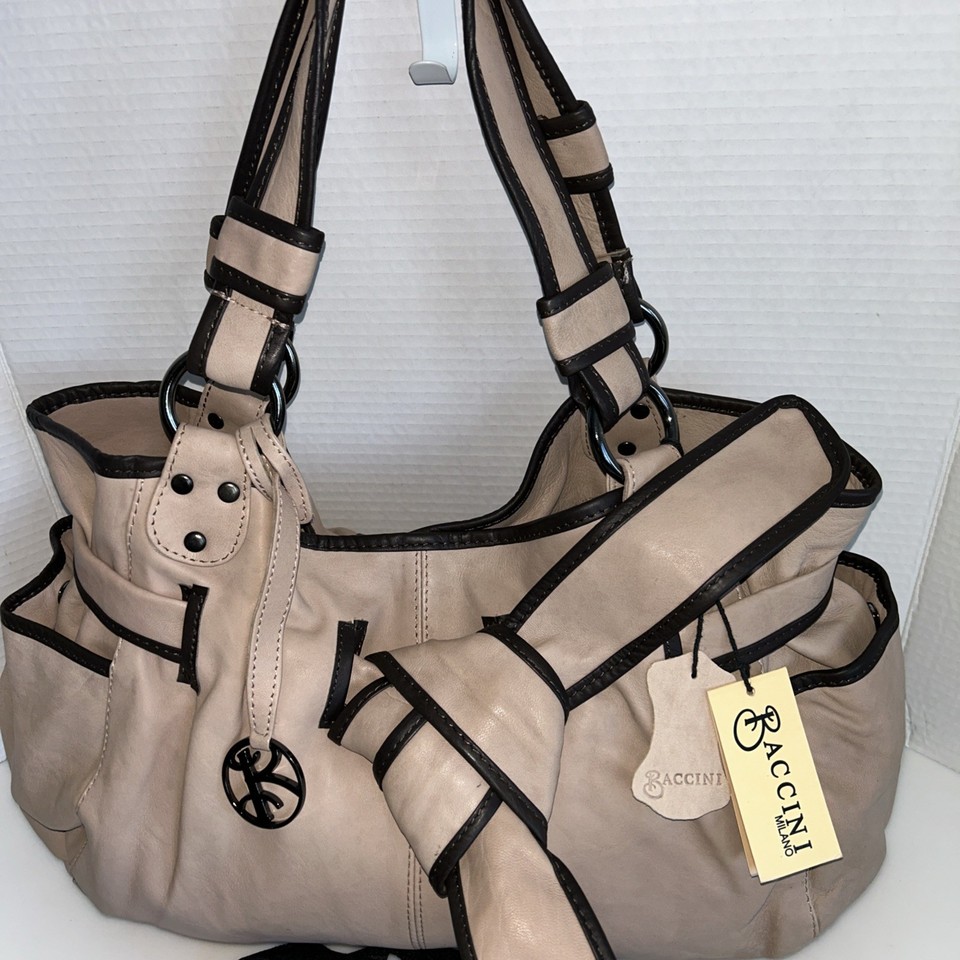 BACCINI MILANO X Large Leather Hand/Shoulder Bag Purse Color Camel ...