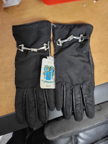 Portolano Womens 2FF14088 BKB Black Leather Cashmere Lined Gloves Size ...