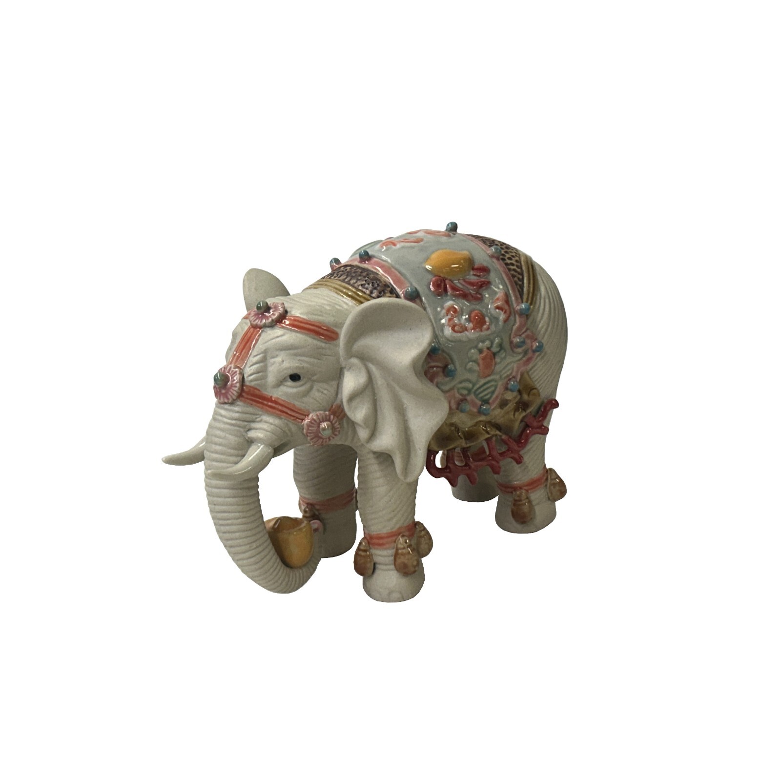 Ceramic Elephant Trunk Holding Ingot Delicate Accent Decor Figure ...
