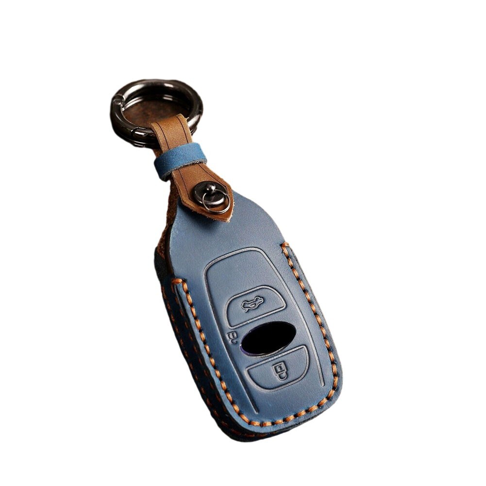 Blue Leather Remote Key Case Protector 3 Buttons (For Legacy Brz Wrx ...