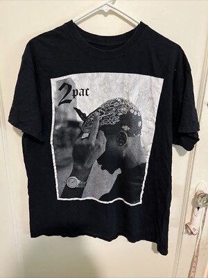 Tupac Black Bandanna Portrait “Bird Finger” Shirt Size Large Short ...