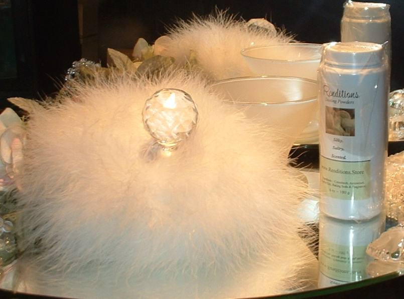 Big Down Feather Trimmed Puff w/ Perfumed Body Dusting Powder & Stand ...