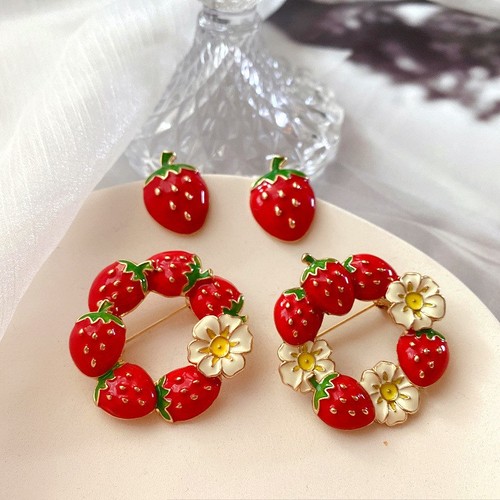 Vintage Enamel Red Strawberry White Flower Brooch Pin For Women | eBay