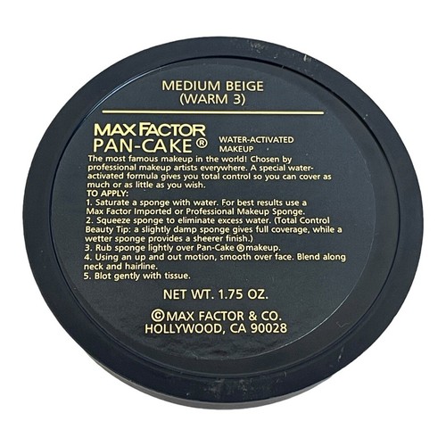 Max Factor Pan-Cake Medium Beige Warm 3 Water Activated Makeup 1.75 oz New | eBay