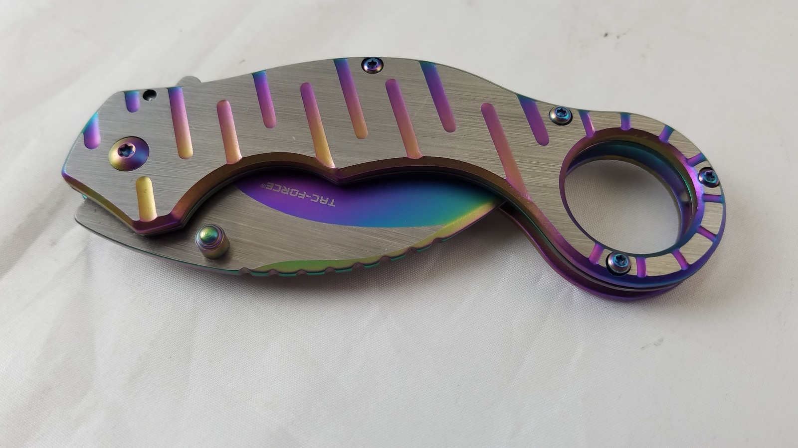 Tac Force Framelock A/O Rainbow Spectrum Handle Karambit Folding Knife ...